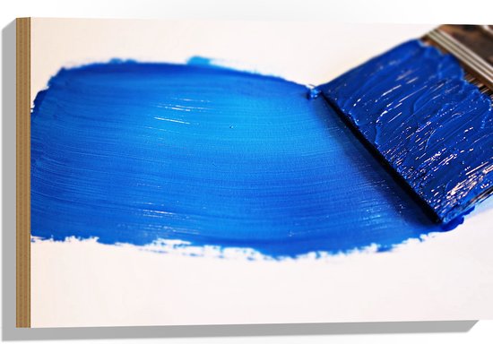 Hout - Blauwe Verf Streep op Witte Achtergrond - 60x40 cm - 9 mm dik ...