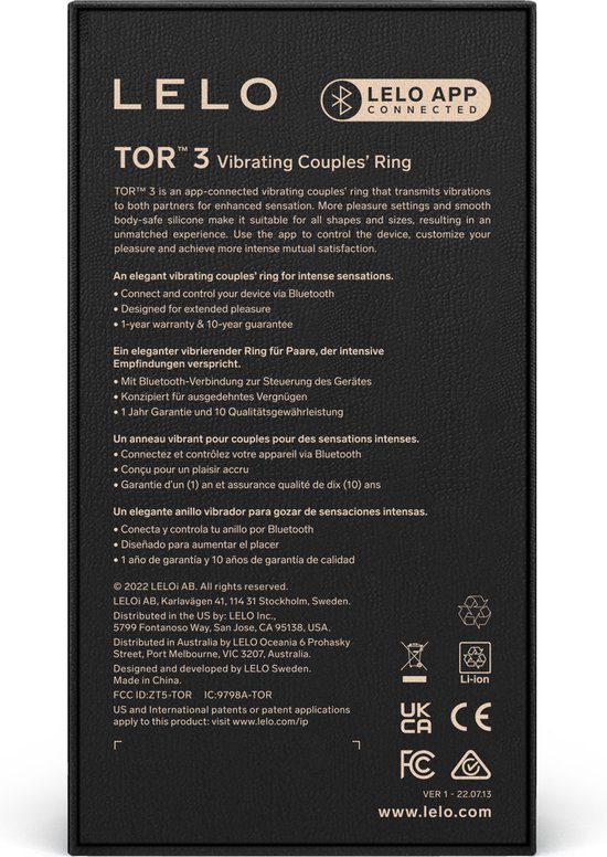 LELO TOR 3 vibrerende ring met app en 8 genotsinstellingen voor een ...