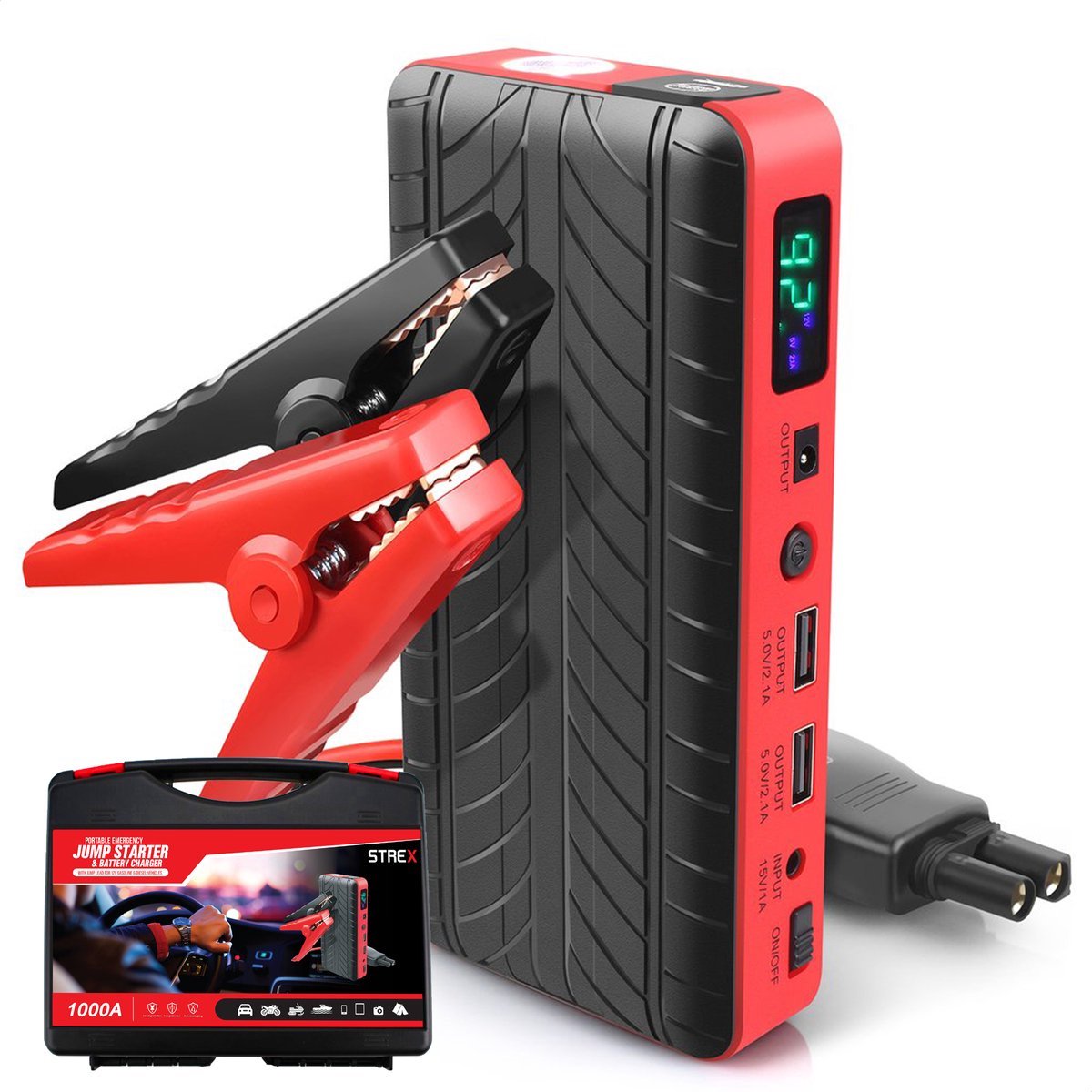 12V Jumpstarter voor Auto of Motor - 1000A / 18.000 mAh - 4-in-1 Starthulp met... | bol.com