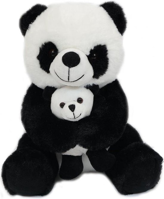 Knuffel Panda met Baby Zwart-Wit - Zittend - 22 cm | bol