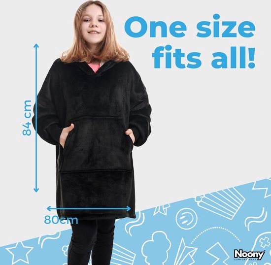 black hoodie deken kinderen - fleece deken met mouwen - ultrazachte binnenkant -... | bol