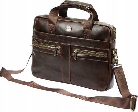 Laptoptas - 15,6 inch - Bruin– Leer - Aktetas - Schoudertas - Heren ...