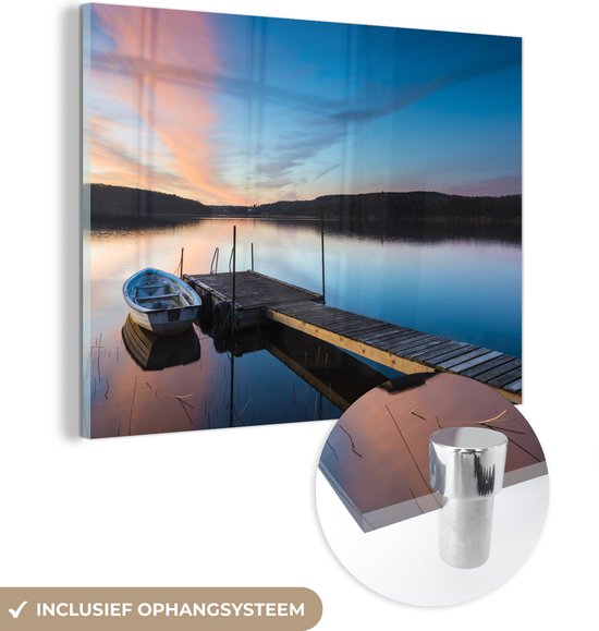 MuchoWow® Glasschilderij 120x90 cm - Schilderij acrylglas - Roeibootje ...