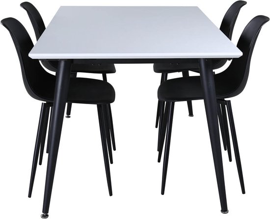 Jimmy150 eethoek eetkamertafel uitschuifbare tafel lengte cm 150 / 240 wit en 4 Polar... | bol