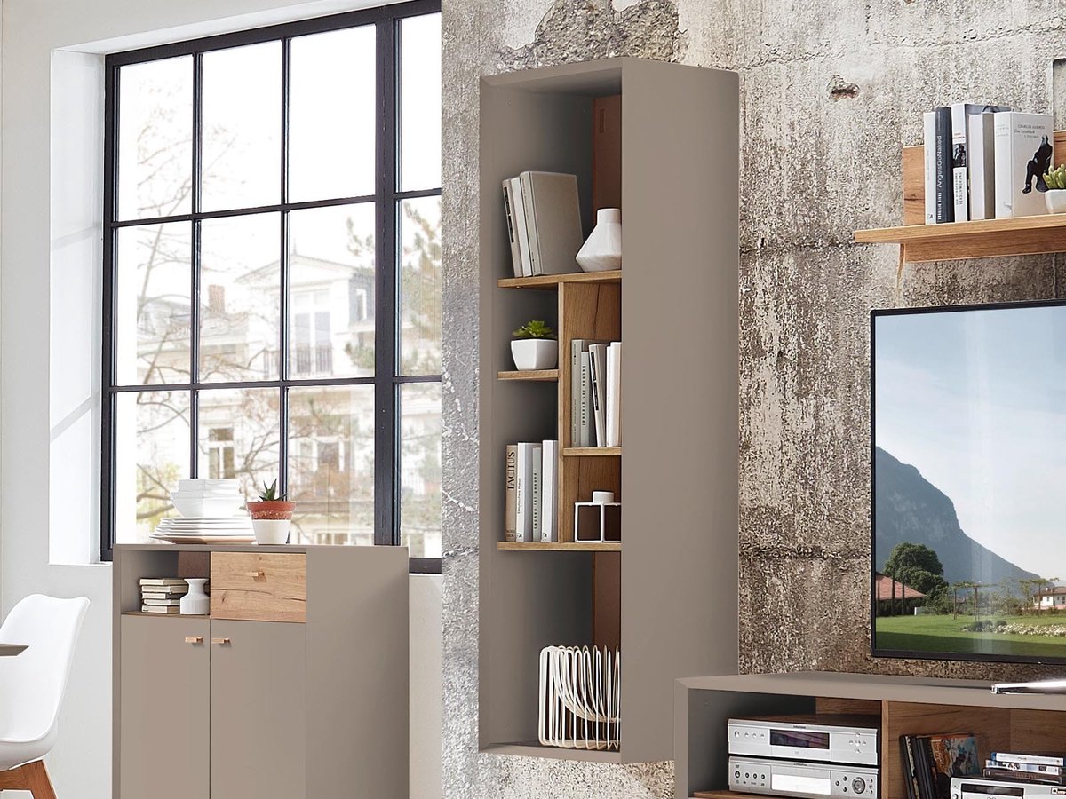 Mobistoxx Muurkast CALCUTTA 6 vakken steengrijs/eiken navarra | bol.com