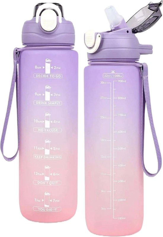 Waterfles - Drinkfles - 1 Liter - 1 L - Drinkfles met Rietje- Sport ...