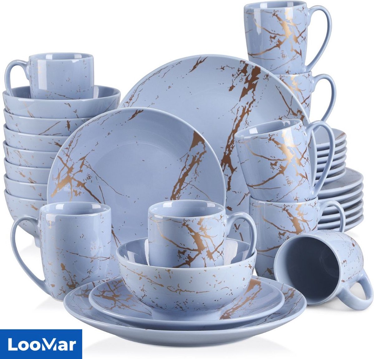 LooMar Luxe Serviesset – 32 delig – 8 persoons – Porselein - Bordenset ...