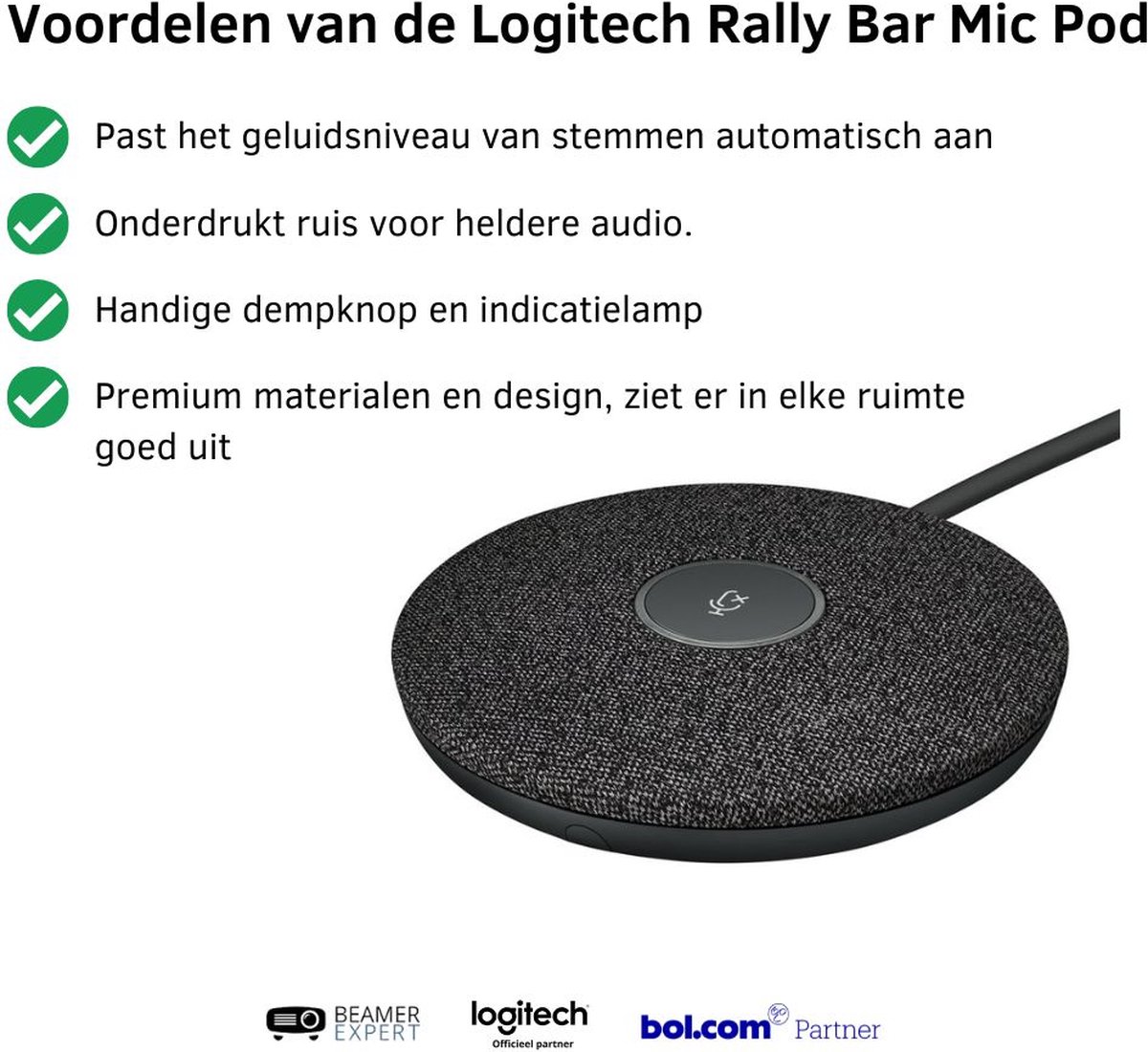 Logitech Rally Mic Pod | Zwart | RightSound™ | Tafelmicrofoon ...