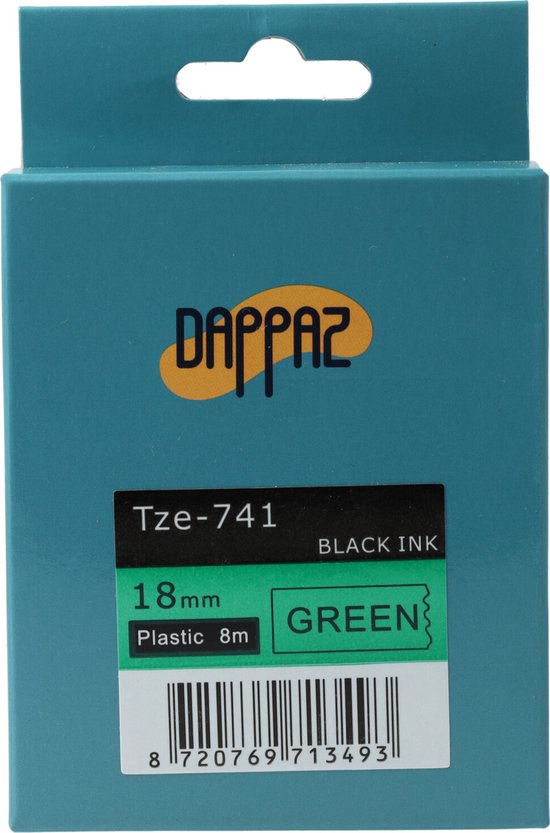 Dappaz - Brother Labeltape TZe-741 Compatible - Zwart op Groen - 18 mm ...