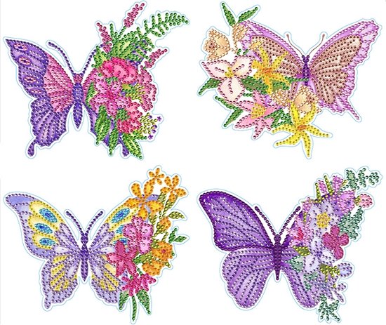 Diamond Painting Sticker Groot - Vlinders 02 - 4 stuks (17cm) | bol