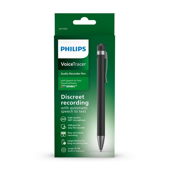 Philips DVT1600 Audio Recorder Pen - Voicetracer - 32GB - USB-C - 360 ...