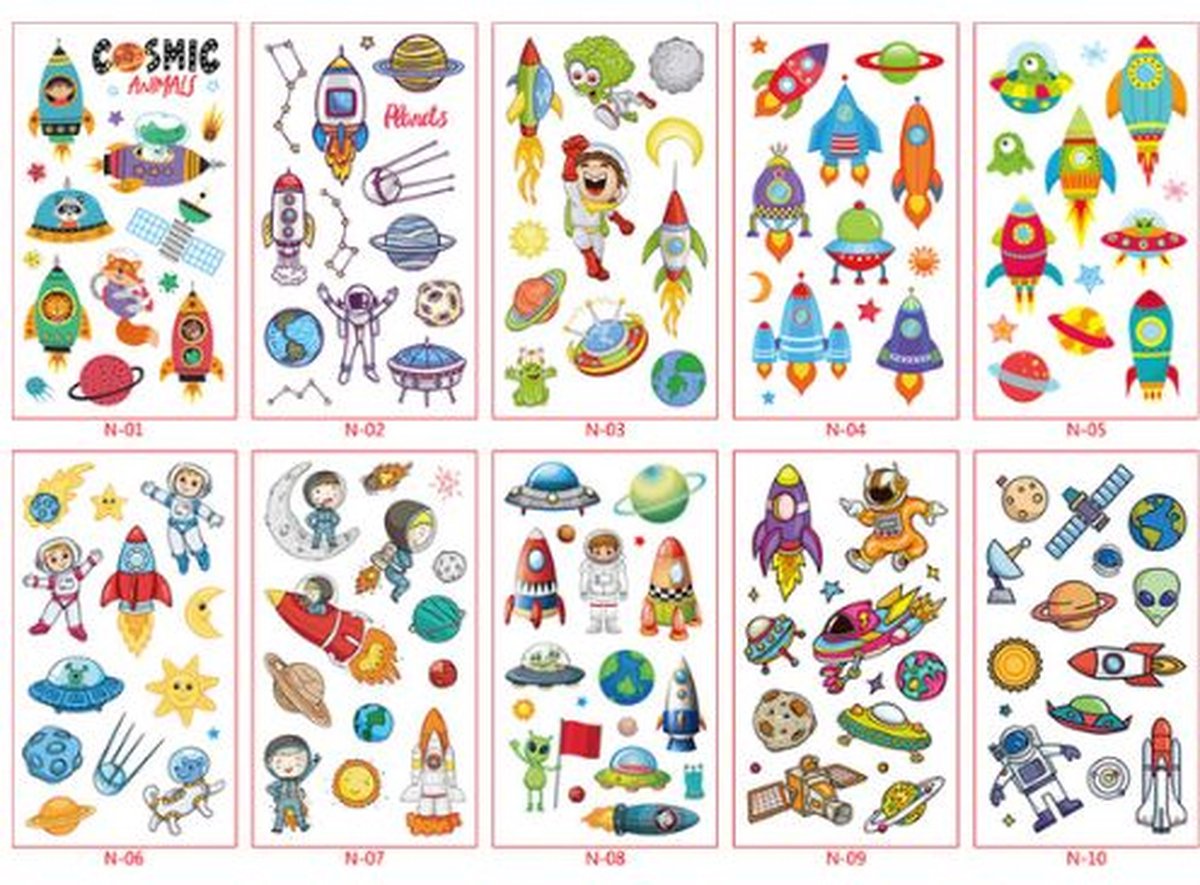 Ruimte Tattoo Stickers - 10 Vellen - Astronauten - Ruimtevaart ...