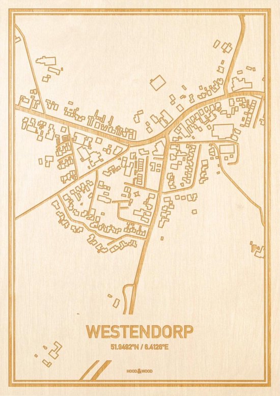 Kaart Westendorp - Gegraveerde stadskaart Hood&Wood - Hout, A4 | bol.com
