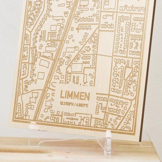 Kaart Limmen - Gegraveerde stadskaart Hood&Wood - Hout, A4 | bol.com