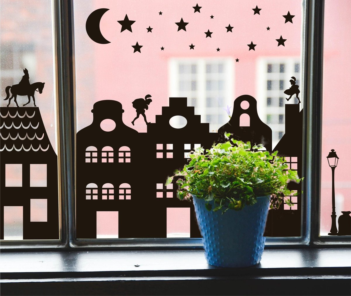 Statische raamstickers huisjes kerst en sint zwart | raamstickers ...