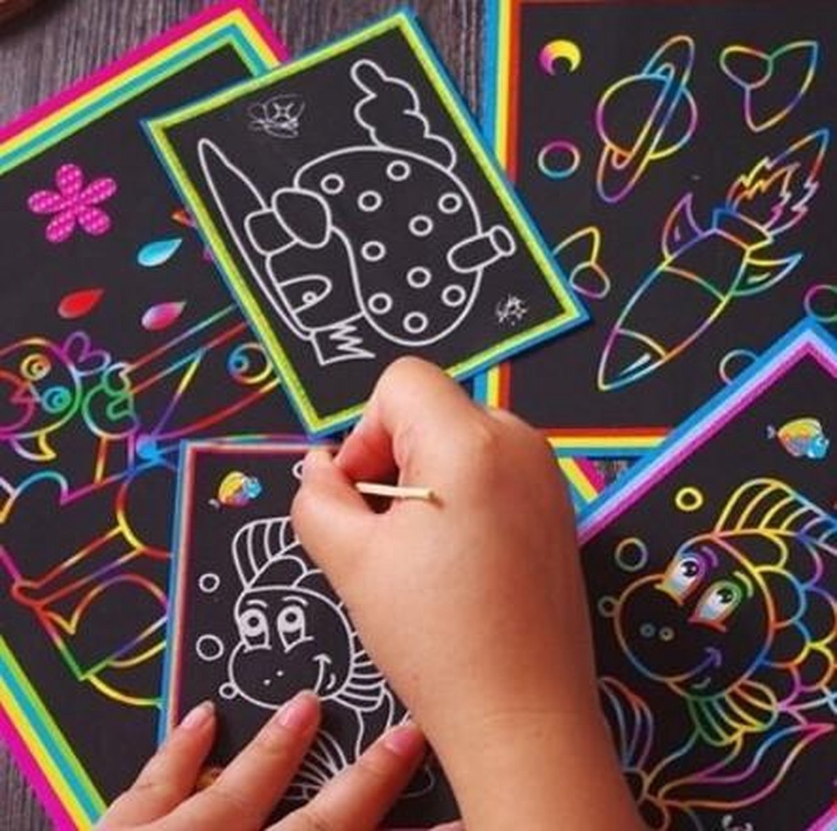 6 Kraskaarten + kraspen krastekening groot | bol.com