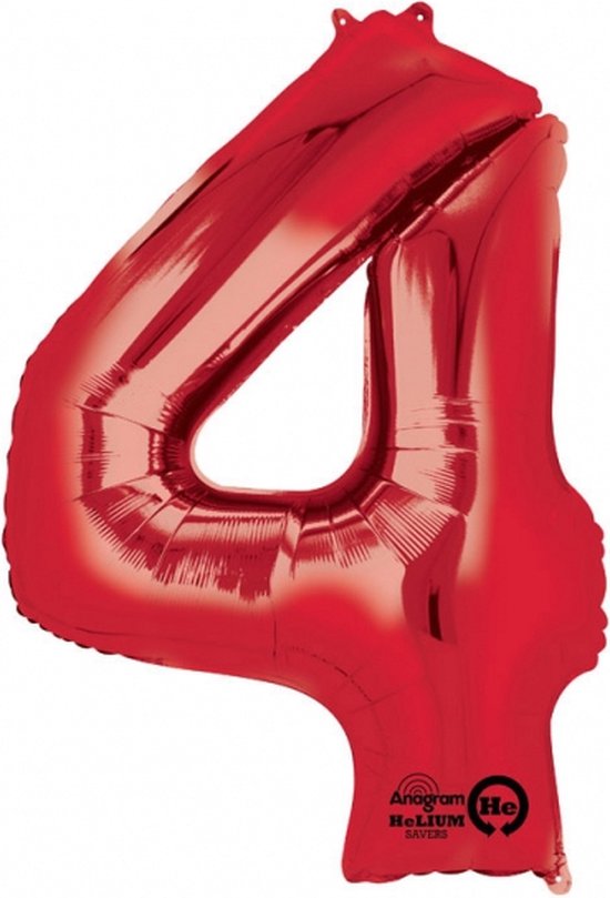 Rood Cijfer 4 Ballon 86cm Folie | bol.com