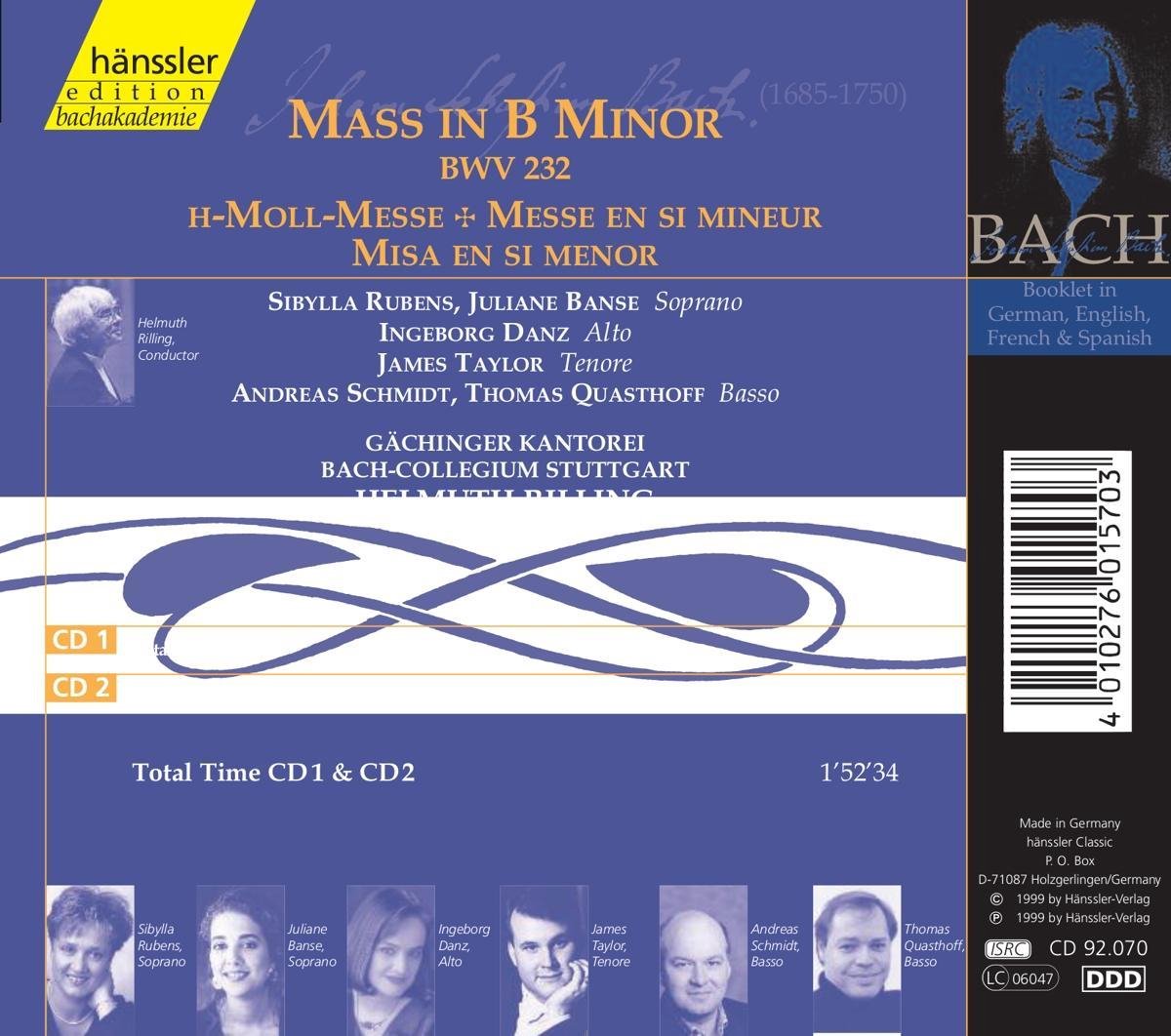 Helmuth Rilling - Mass In B Minor Bwv 232 (2 CD), Gachinger Kantorei ...