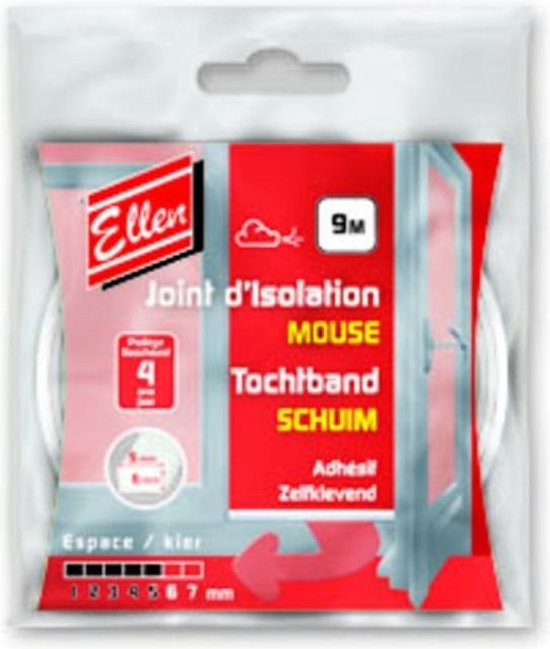 Ellen tochtband I-profiel 9 x 6 mm x 9 m wit | bol