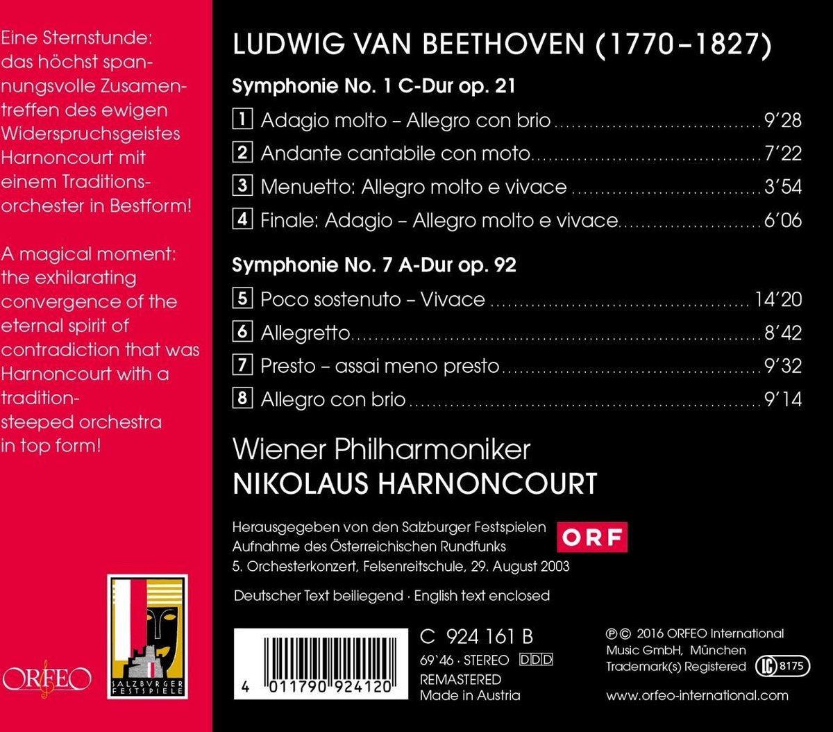 Wiener Philharmoniker & Nikolaus Harnoncourt - Beethoven: Symphonies Nos. 1 & 7 (CD),... | bol.com