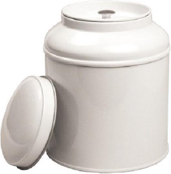 Wit gelakte Metalen Theedoos met Dubbele Deksels/ Theeblikje met Koepel ...