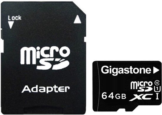Gigastone MicroSD 64GB + Adapter (80MB/s Class 10) | bol