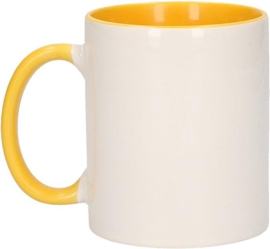 Wit met gele blanco mok - onbedrukte koffiemok | bol.com