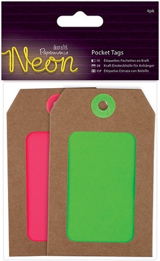 Pocket Tags (4pk) - Pink & Green Neon | bol