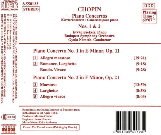 István Székely, Budapest Symphony Orchestra, Gyula Németh - Chopin: Piano Concertos 1... | bol