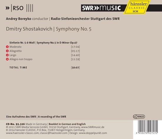 Radiosinfonie Orchester Stuttgart Des SWR - Shostakovich: Symphony No.5 ...