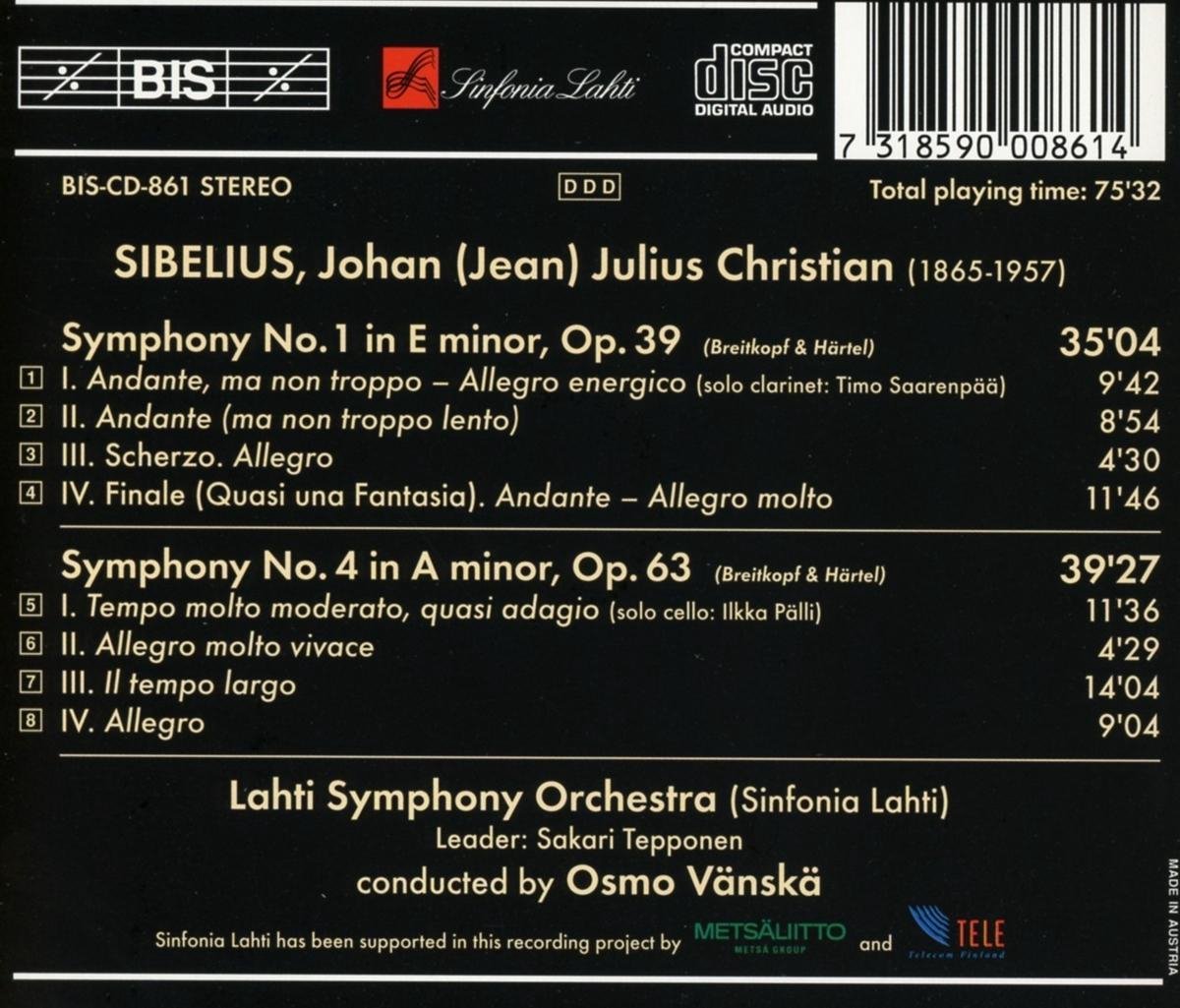 Lahti Symphony Orchestra, Osmo Vänskä - Sibelius: Symphony No.1 & 4 (CD), Osmo... | bol.com