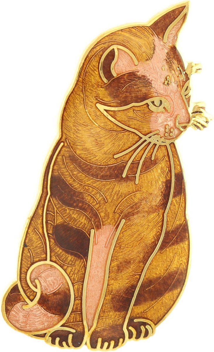 Behave® Broche poes kat bruin emaille | bol.com