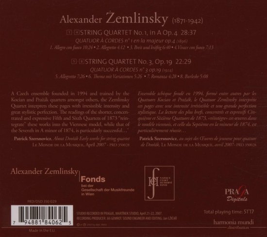 String Quartets No 1 Op. 4, No. 3 Op. 19 (Zemlinsky Quartet), Zemlinsky Quartet | CD... | bol.com