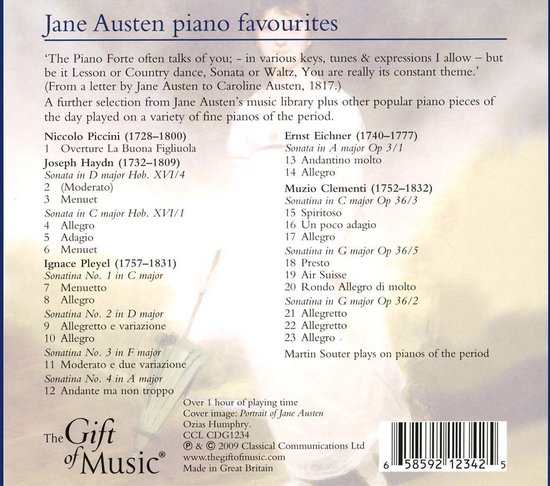 Jane Austen Piano Favourites, Martin Souter | Muziek | bol