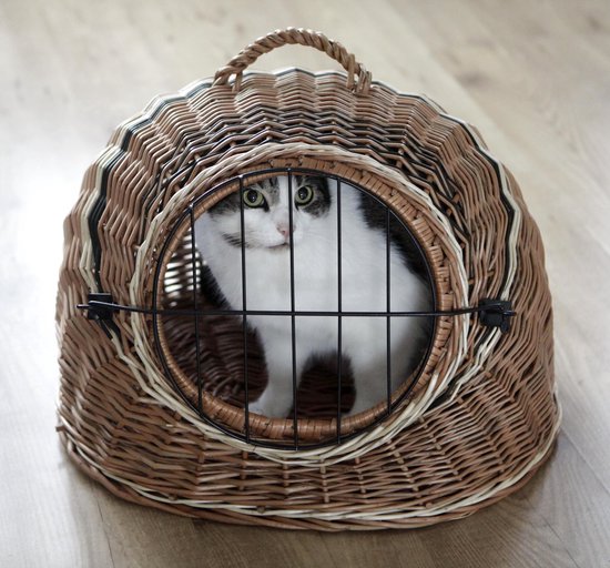 Kattenmand - Kattenhuis riet - Rieten Rotan Reismand met de deurtje inc ...