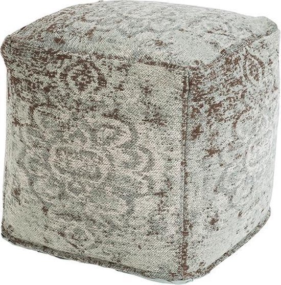 QAZQA - Vintage vierkant poefje bruin/groen 45 x 45 x 45cm - Kanpur ...