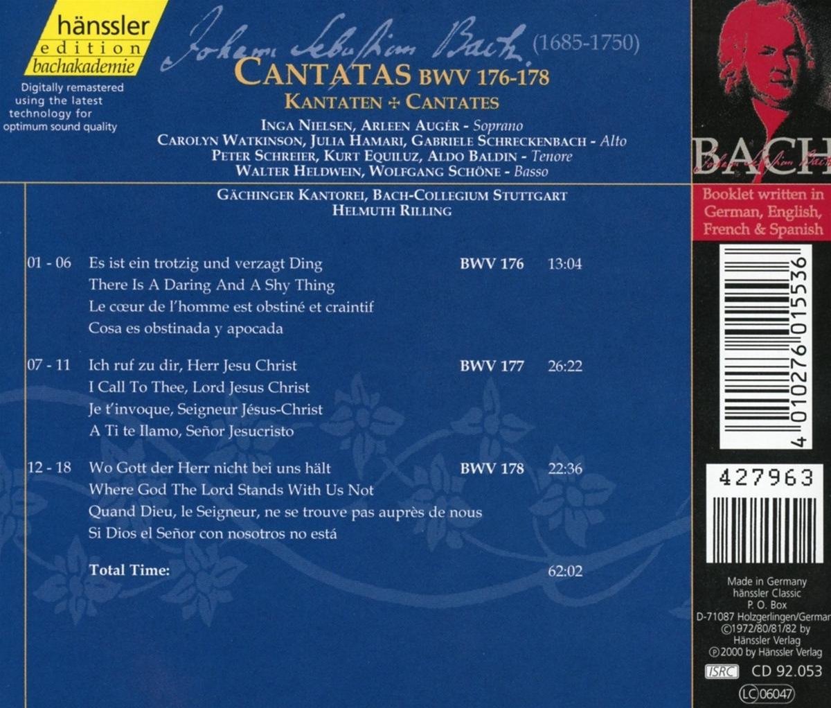Bach-Ensemble, Helmuth Rilling - J.S. Bach: Cantatas Bwv 176-178 (CD ...