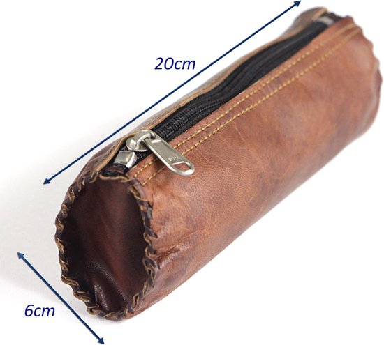 Pennenhouder - Pennenhoes - etui Bruin Echt Leer – 20 x 6 cm - ECHTE ...