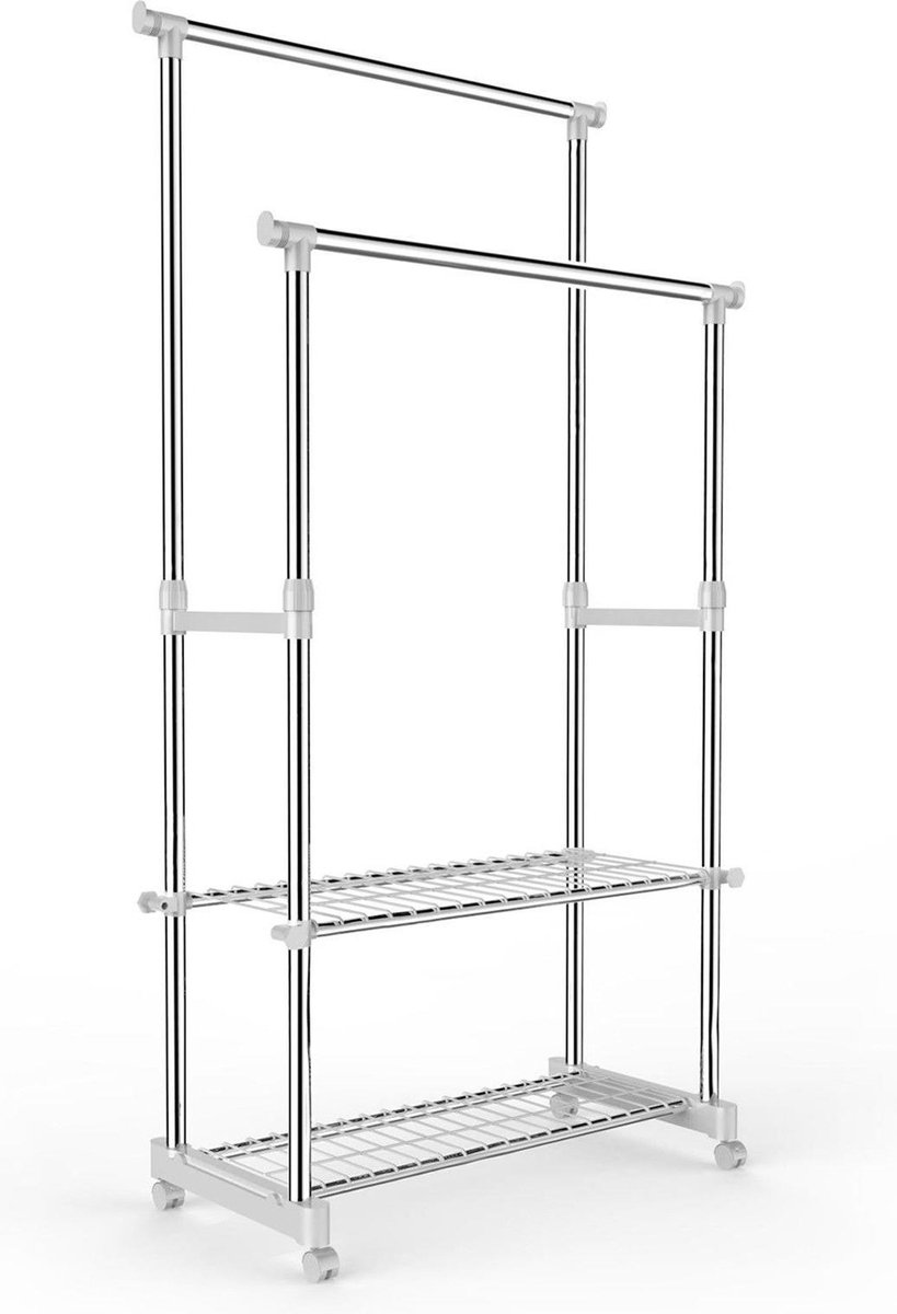 Dubbel Verrijdbaar Kledingrek Op Wielen - Stevig Mobiel Verstelbaar ...