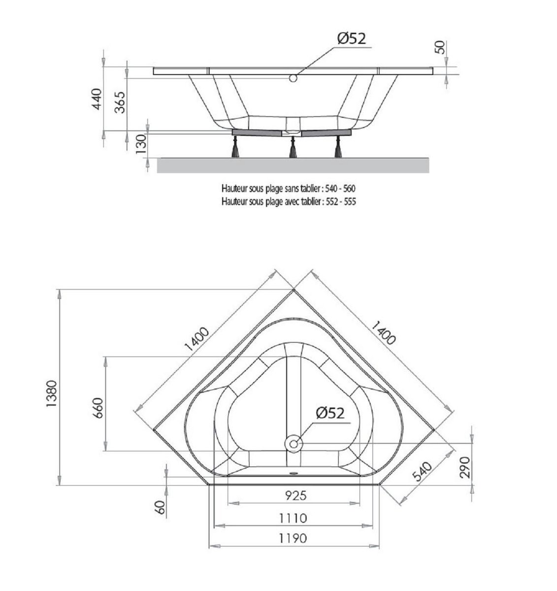 Allibert Spacy Angle inbouw hoekbad - 1400x1400x440cm - Wit | bol.com