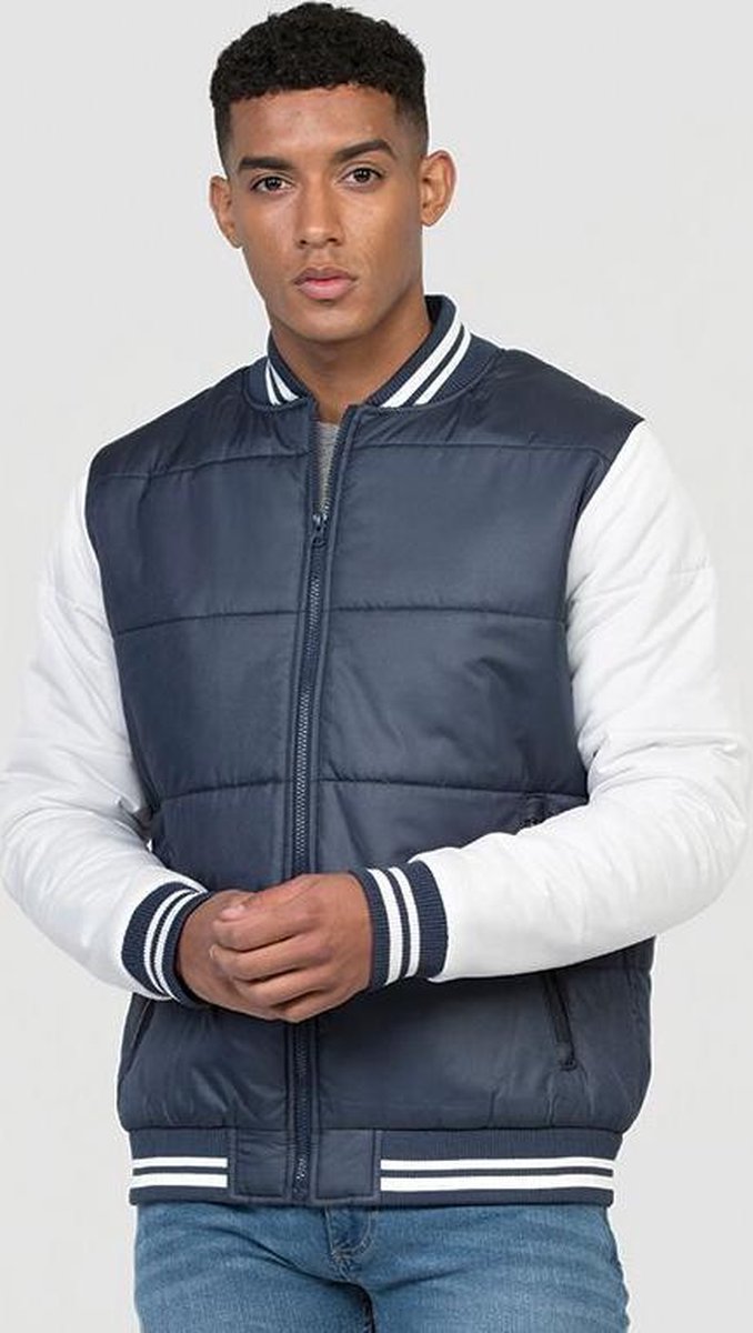 Baseball Puffer Jacket (Blauw / Wit) XXL | bol