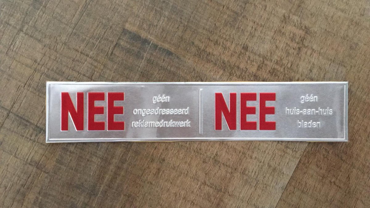 NEE NEE Brievenbus Sticker - Hoogglans tin - 140 x 30mm - aluminium ...