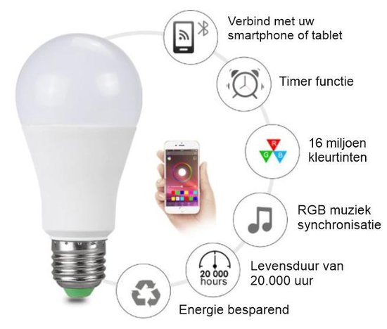 Slimme LED-lamp / E27 / RGB / 16 miljoen kleuren te bedienen met ...