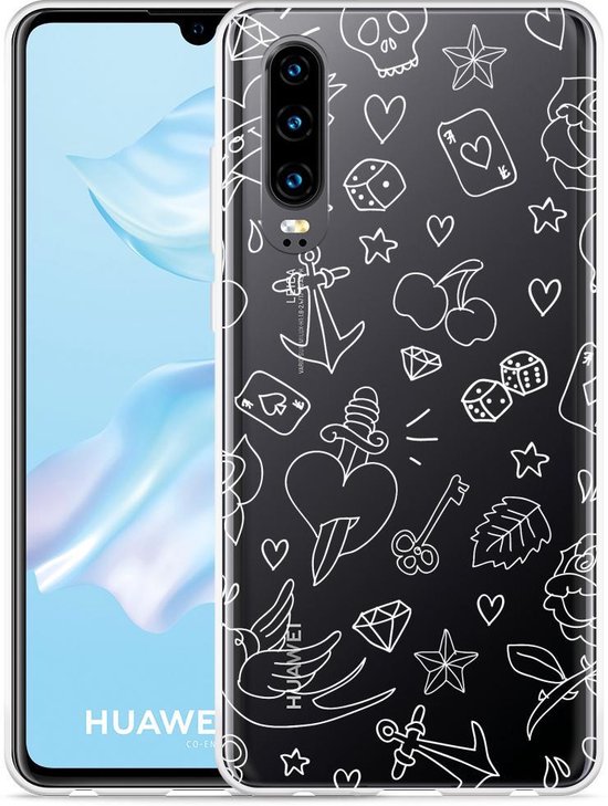 Huawei P30 Hoesje Tattoo wit Designed by Cazy | bol.com
