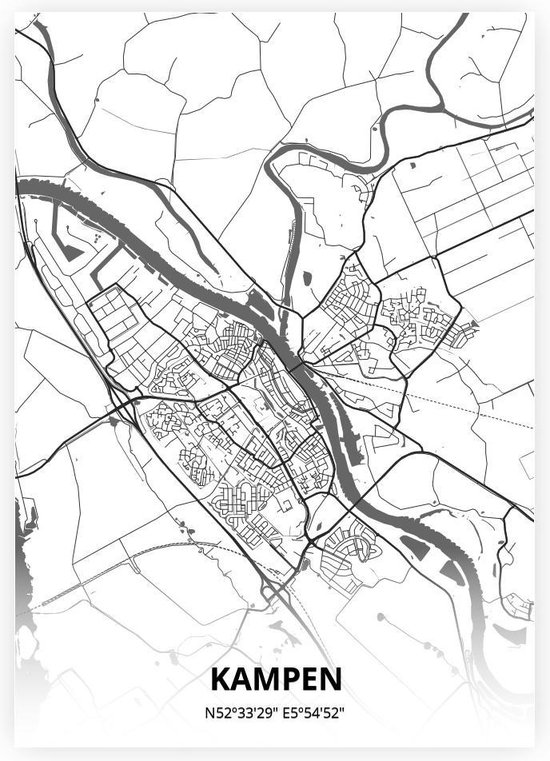 Kampen plattegrond - A3 poster - Zwart witte stijl | bol