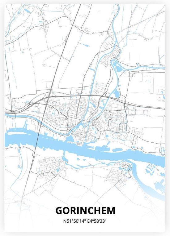 Gorinchem plattegrond - A3 poster - Zwart blauwe stijl | bol