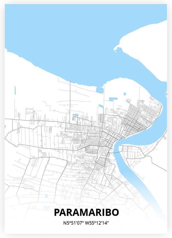 Paramaribo plattegrond - A2 poster - Zwart blauwe stijl | bol