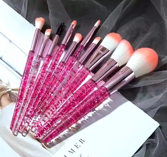 Make up kwasten - Roze glitter steel - Wit oranje kwast - set 10 stuks ...