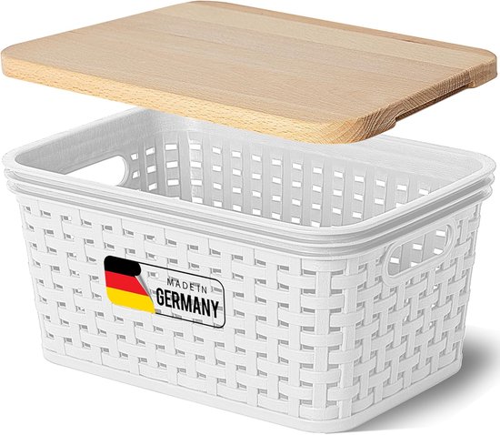 Novaliv opbergdoos met houten deksel Mini 2L mand wit in rotan design ...