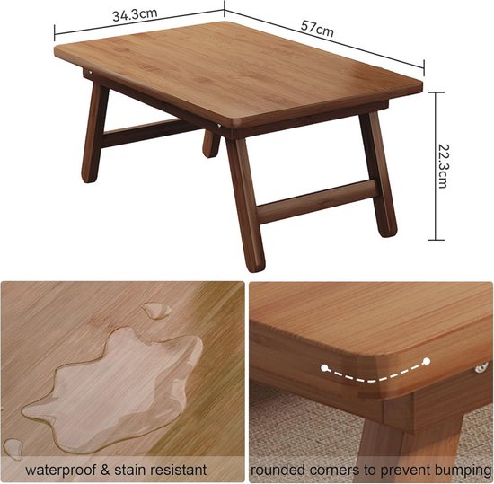 Bamboe salontafel met inklapbare poten - Multifunctionele lage tafel ...